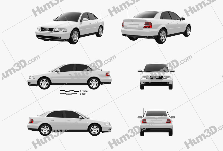 Audi A4 sedan 2001 Blueprint Template - 3DModels.org
