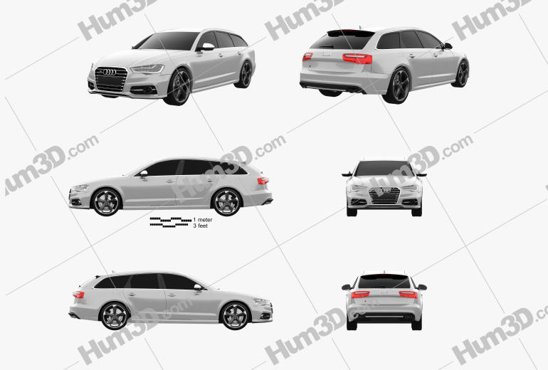 Audi S6 (C7) avant 2015 Blueprint Template - 3DModels.org