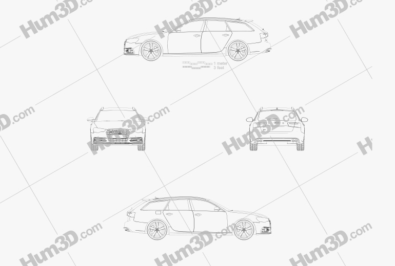 Audi S6 (C7) avant 2015 Blueprint - 3DModels.org