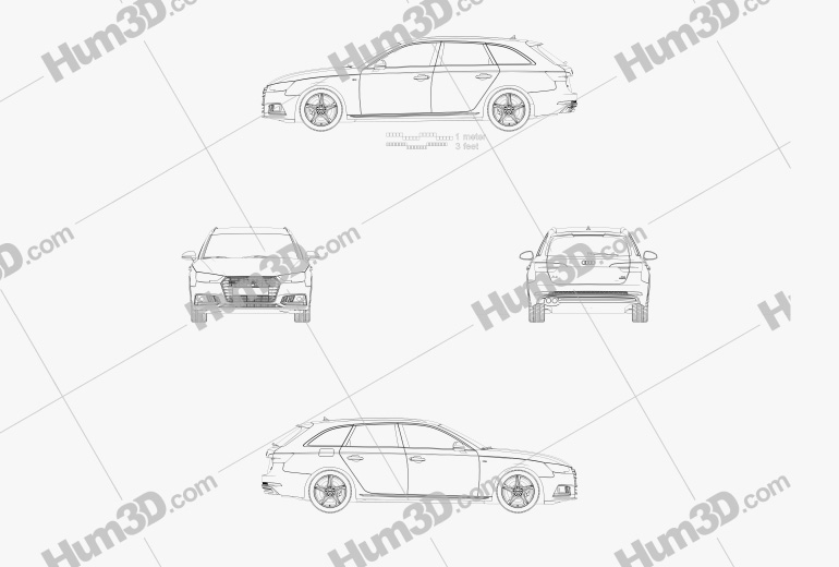 Audi A4 (B9) avant S-Line 2019 Blueprint - 3DModels.org