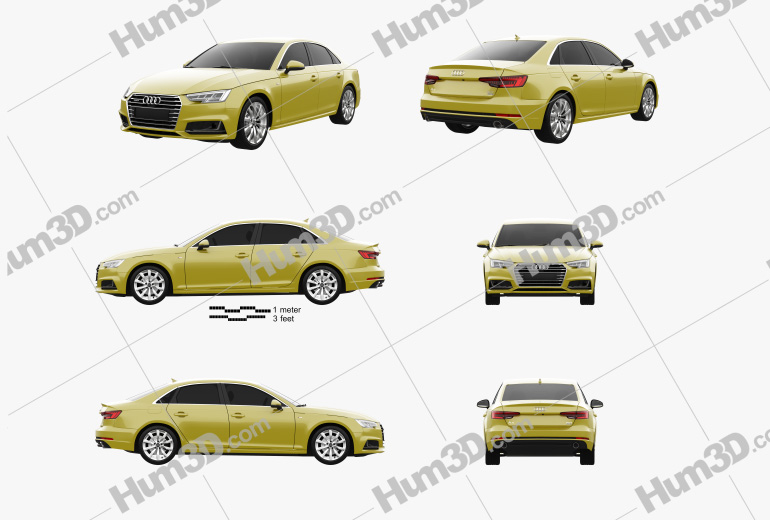 Audi A4 S-Line 2019 Blueprint Template - 3DModels.org