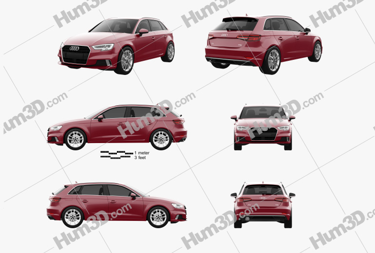 Audi A3 Sportback 2019 Blueprint Template - 3DModels.org