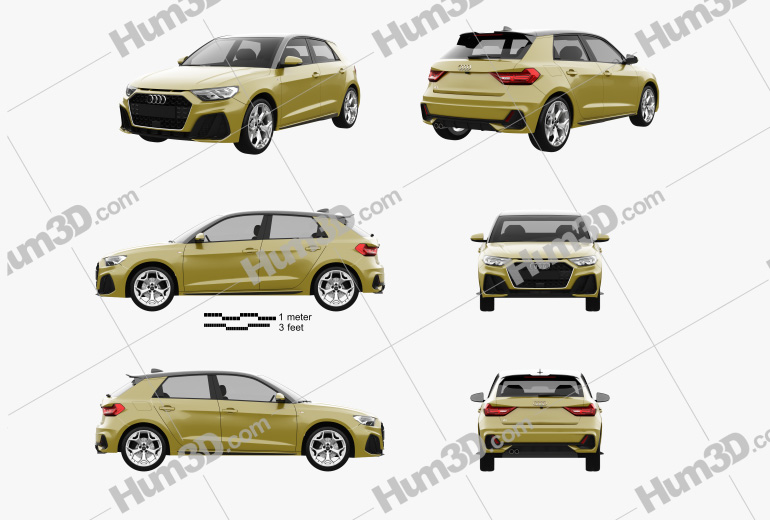 Audi A1 Sportback S-line 2021 Blueprint Template - 3DModels.org