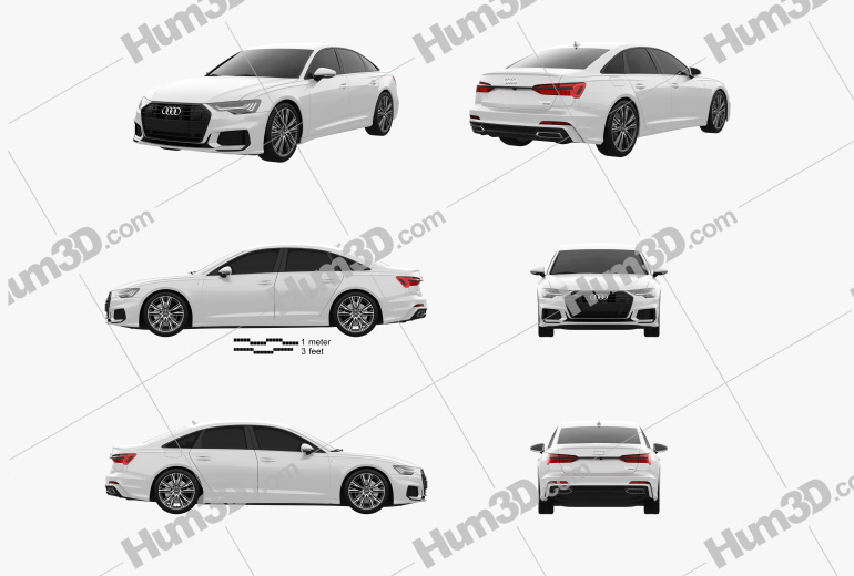 Audi A6 sedan S-Line 2021 Blueprint Template - 3DModels.org