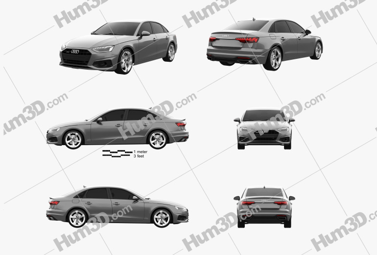 Audi A4 sedan 2022 Blueprint Template - 3DModels.org