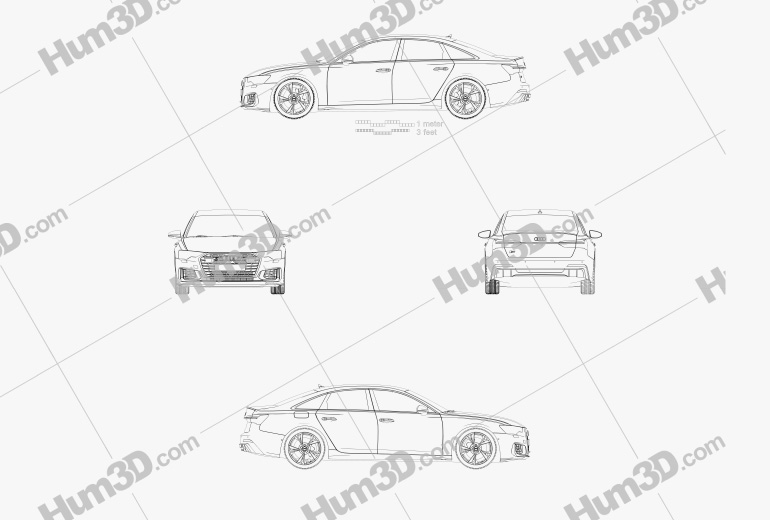 Audi S6 sedan 2023 Blueprint - 3DModels.org