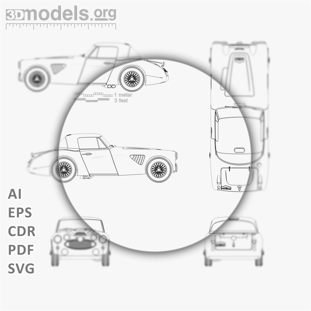 Austin Healey 3000 Alpine Rally 1962 Vector Blueprint - 3DModels.org