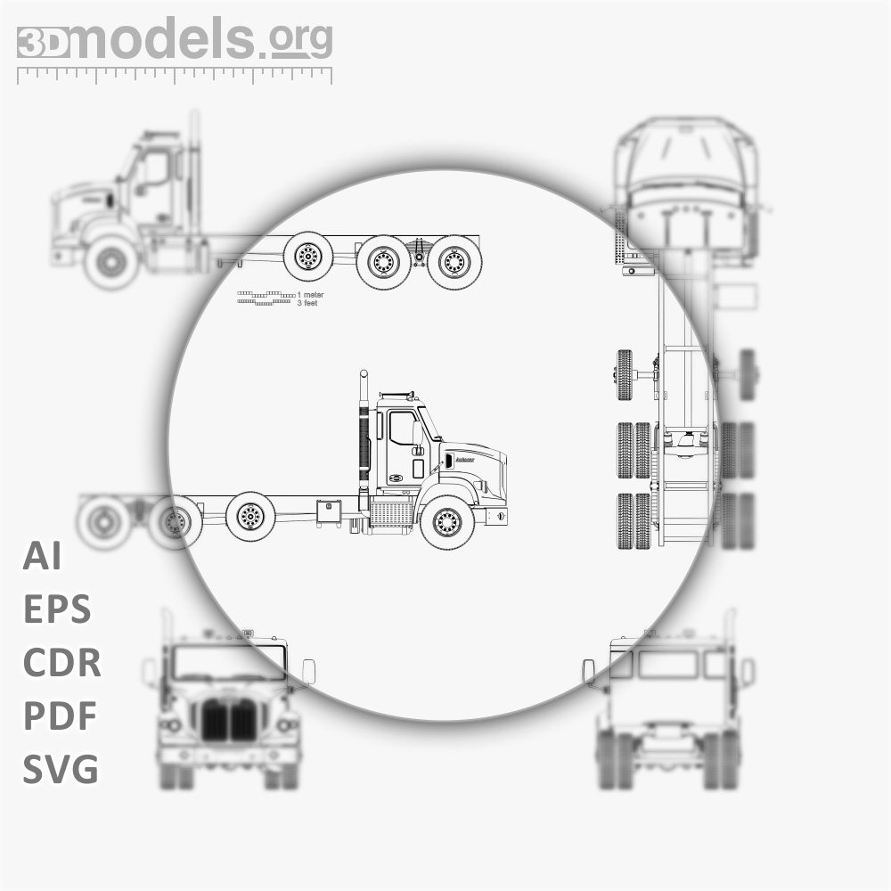 Autocar DC-64 Tractor Truck 4-axle 2023 Vector Blueprint - 3DModels.org