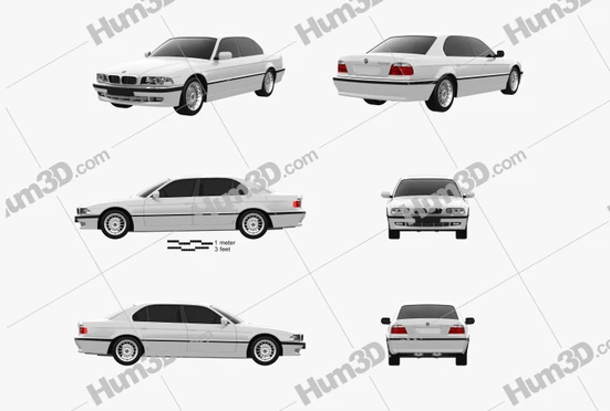 BMW 7 series blueprints Download in PNG - 3DModels.org