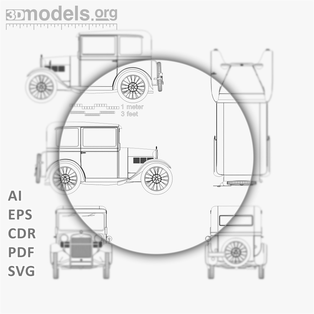 BMW DiXi 1928 Blueprint Vector - 3DModels.org
