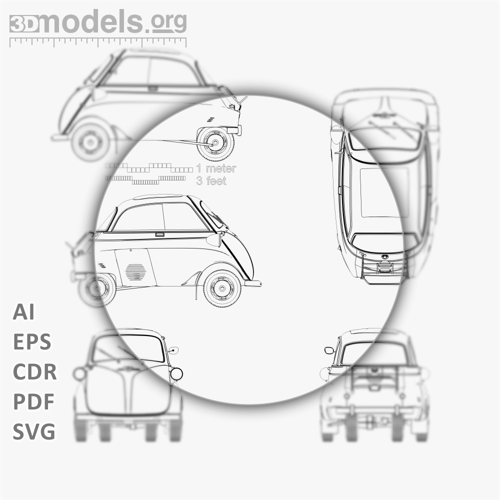 BMW Isetta 300 1956 Vector Blueprint - 3DModels.org