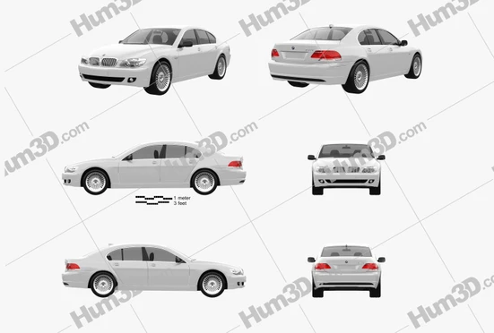 BMW 7 series blueprints Download in PNG - 3DModels.org