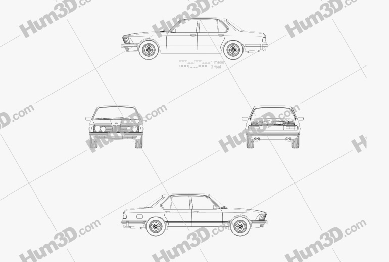BMW 7 Series (E23) 1982 Blueprint - 3DModels.org