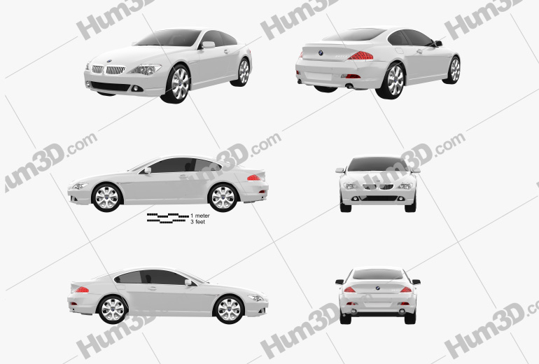 BMW 6 Series (E63) coupe 2007 Blueprint Template - 3DModels.org