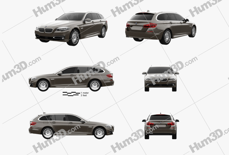 BMW 5 Series (F11) touring 2016 Blueprint Template - 3DModels.org