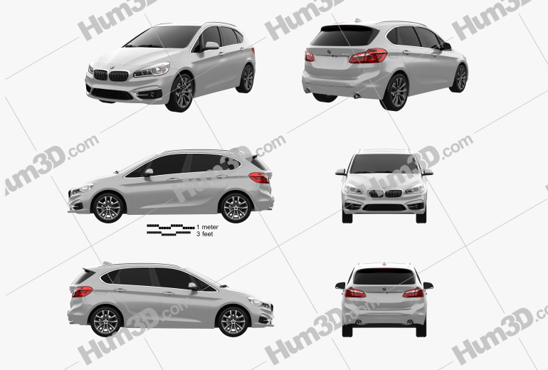 BMW 2 Series Active Tourer (F45) 2017 Blueprint Template - 3DModels.org