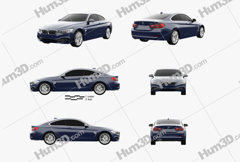 BMW 4 Series (F32) Coupe Luxury Line 2016 Blueprint Template - 3DModels.org