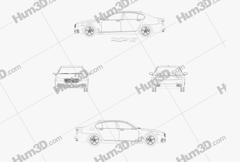 BMW 7 Series (G12) L M Sport Package 2018 Blueprint - 3DModels.org
