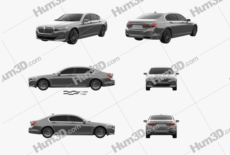 BMW 7-series L 2021 Blueprint Template - 3DModels.org