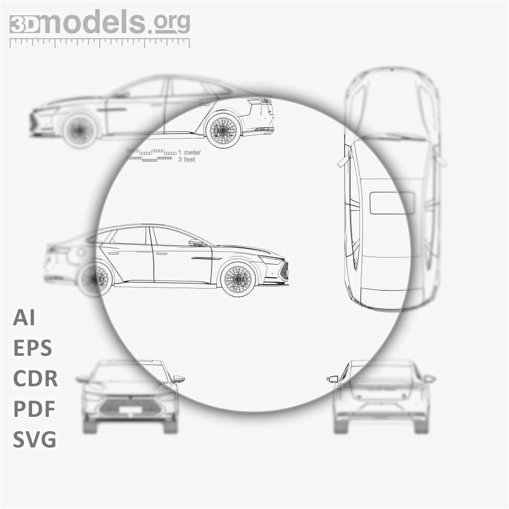 BYD Han DM 2023 Vector Blueprint - 3DModels.org