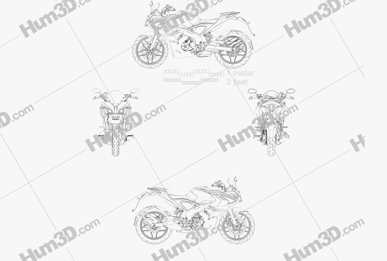 Bajaj RS200 2015 Blueprint - 3DModels.org