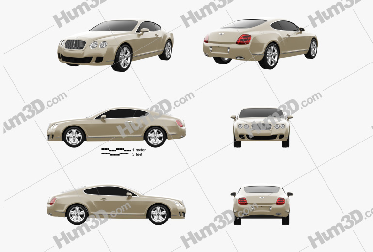 Bentley Continental GT 2012 Blueprint Template - 3DModels.org