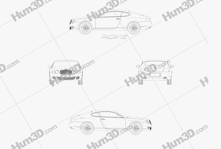 Bentley Continental GT 2012 Blueprint - 3DModels.org