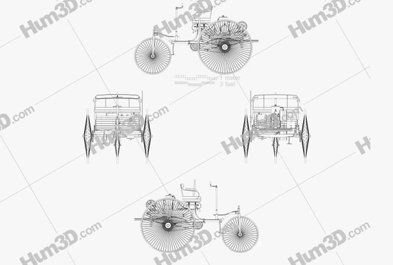 Vintage car blueprints Download in PNG - 3DModels.org