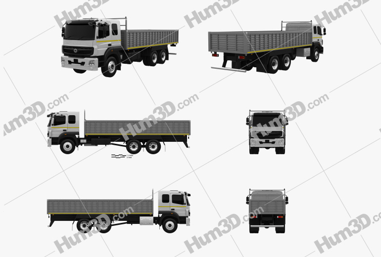 BharatBenz 2823r Flatbed Truck 2019 Blueprint Template - 3DModels.org