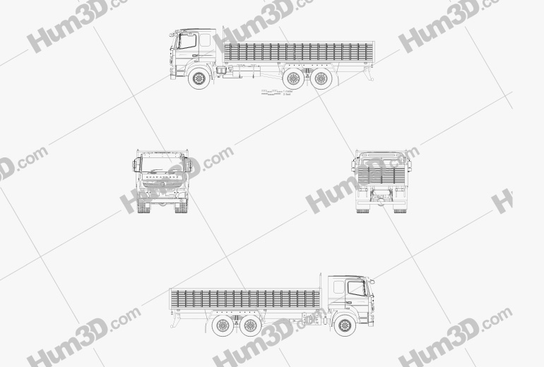 BharatBenz 2823r Flatbed Truck 2019 Blueprint - 3DModels.org