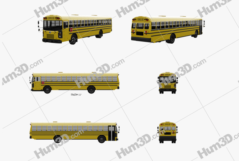 Blue Bird FE School Bus 2020 Blueprint Template - 3DModels.org