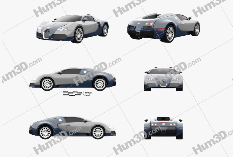 Bugatti Veyron 2011 Blueprint Template - 3DModels.org