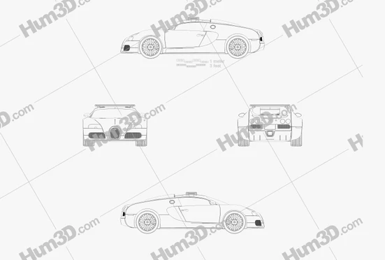 Bugatti Veyron blueprints Download in PNG - 3DModels.org