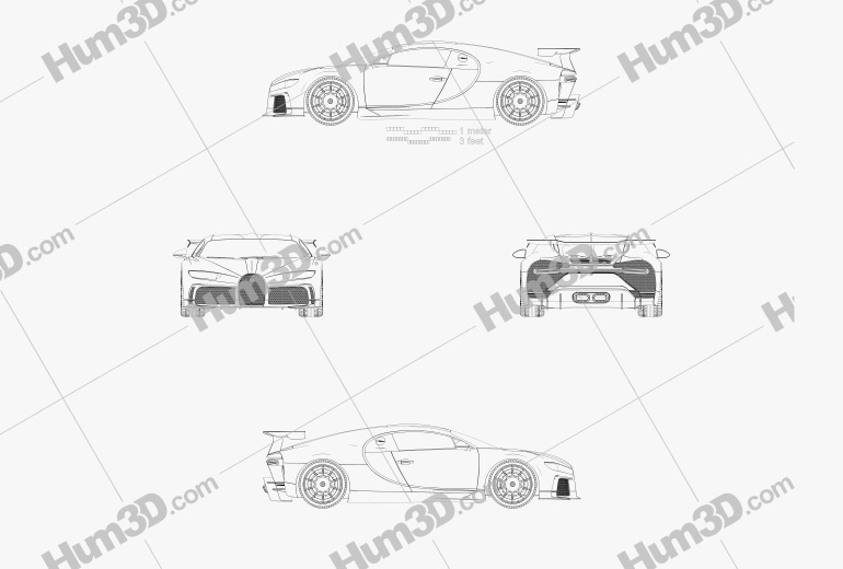 Bugatti Chiron Pur Sport 2022 Blueprint - 3DModels.org