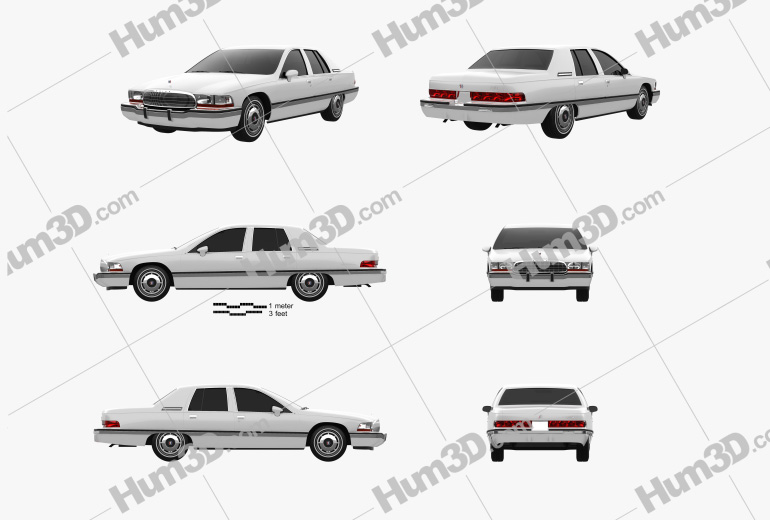 Buick Roadmaster sedan 1996 Blueprint Template - 3DModels.org