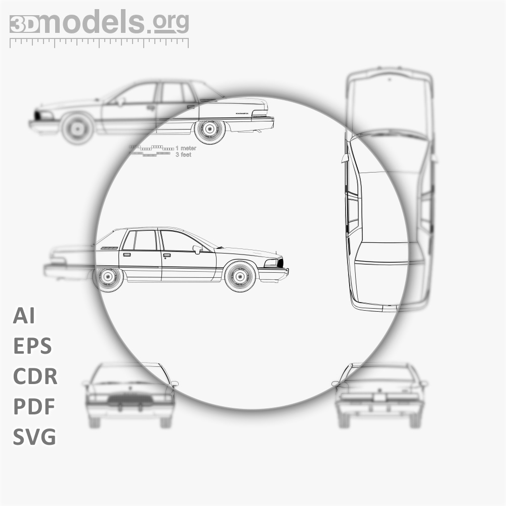 Buick Roadmaster sedan 1996 Vector Blueprint - 3DModels.org