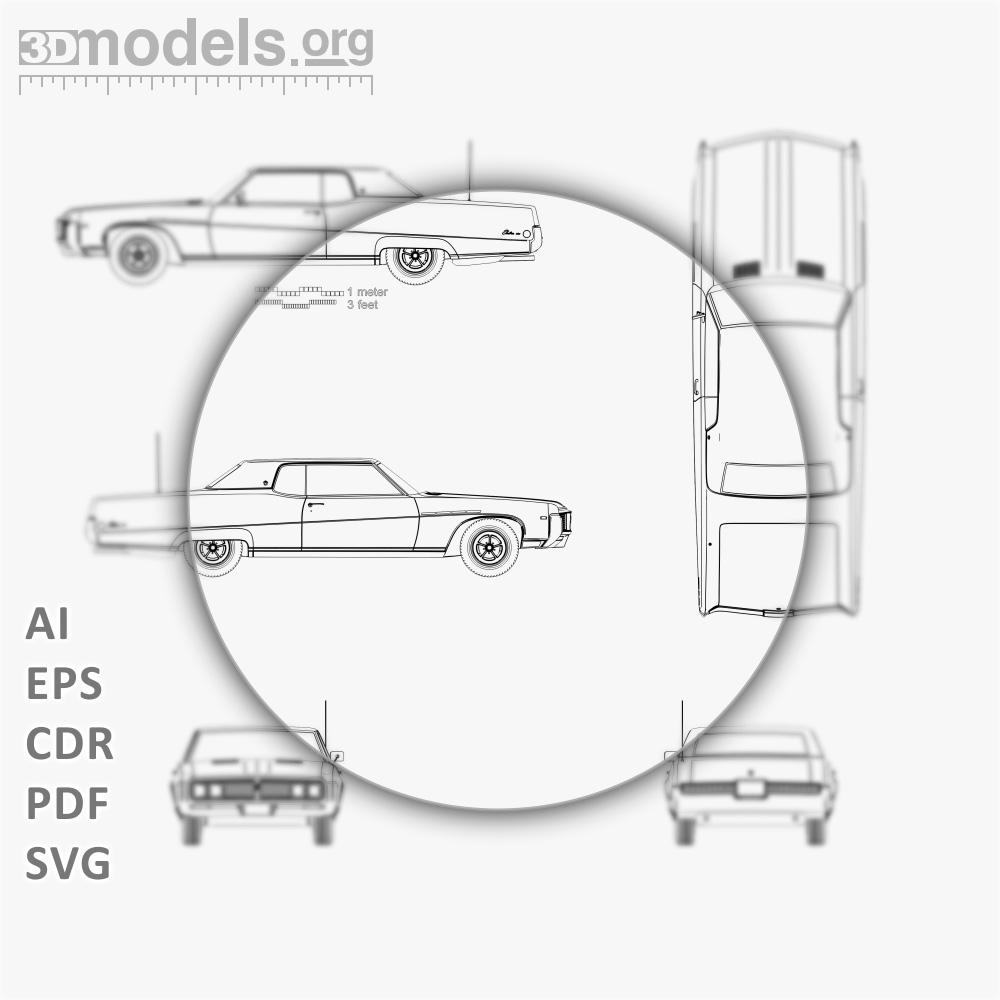 Buick Electra 225 Custom Sport Coupe 1969 Vector Blueprint - 3DModels.org