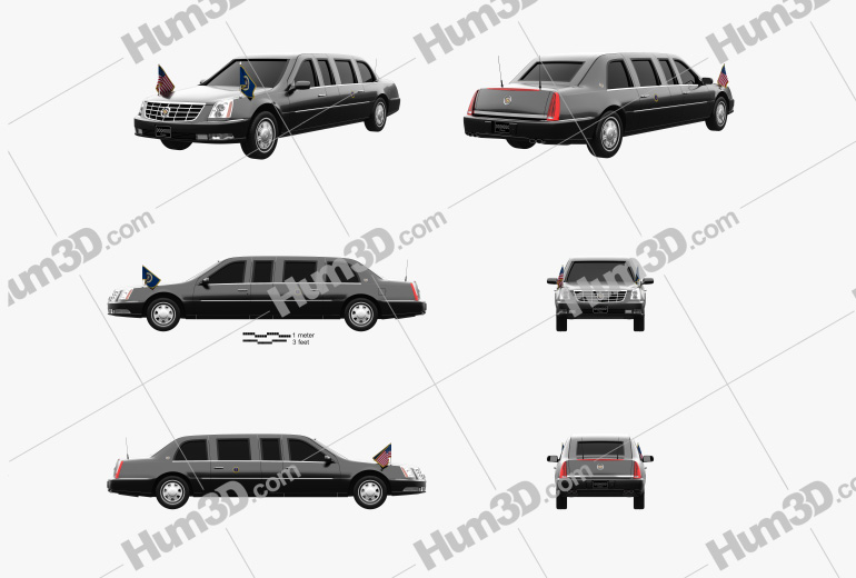Cadillac DTS Limousine 2006 Blueprint Template - 3DModels.org