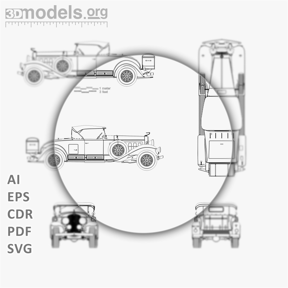 Cadillac V-16 Roadster 1930 Vector Blueprint - 3DModels.org