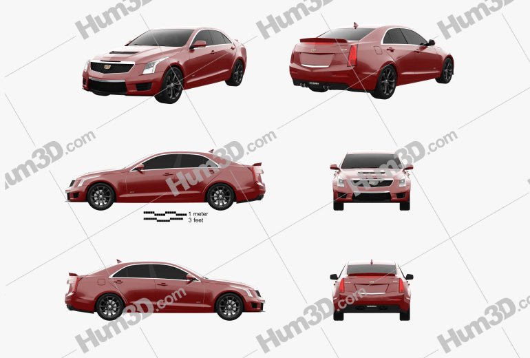 Cadillac ATS-V sedan 2020 Blueprint Template - 3DModels.org