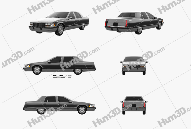 Cadillac Fleetwood Brougham 1996 Blueprint Template - 3DModels.org