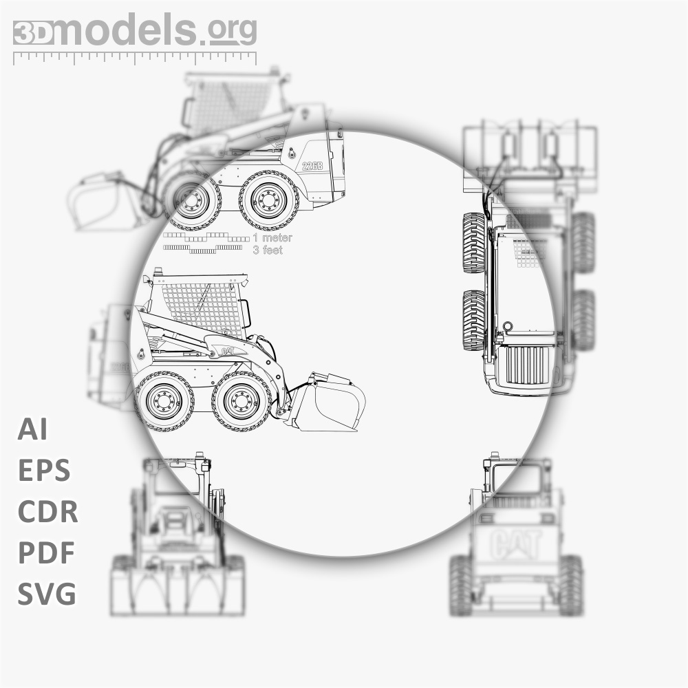 Caterpillar 226B Skid Steer Loader 2014 Vector Blueprint - 3DModels.org
