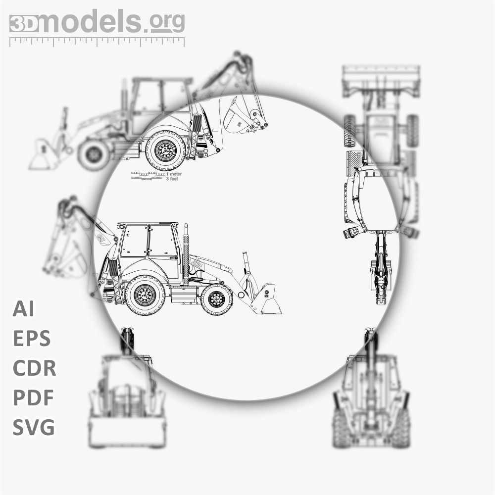 Caterpillar 420F Backhoe Loader 2014 Vector Blueprint - 3DModels.org