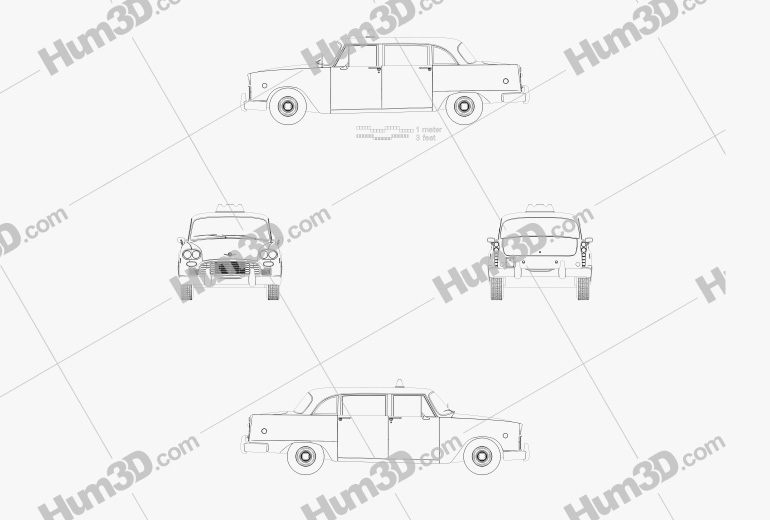 Checker Marathon (A12) Taxi 1978 Blueprint - 3DModels.org