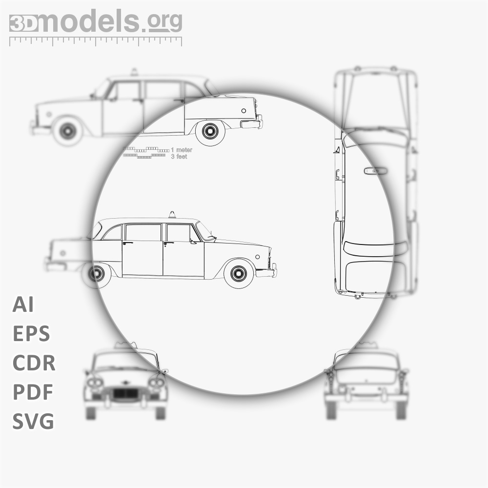 Checker Marathon (A12) Taxi 1978 Vector Blueprint - 3DModels.org