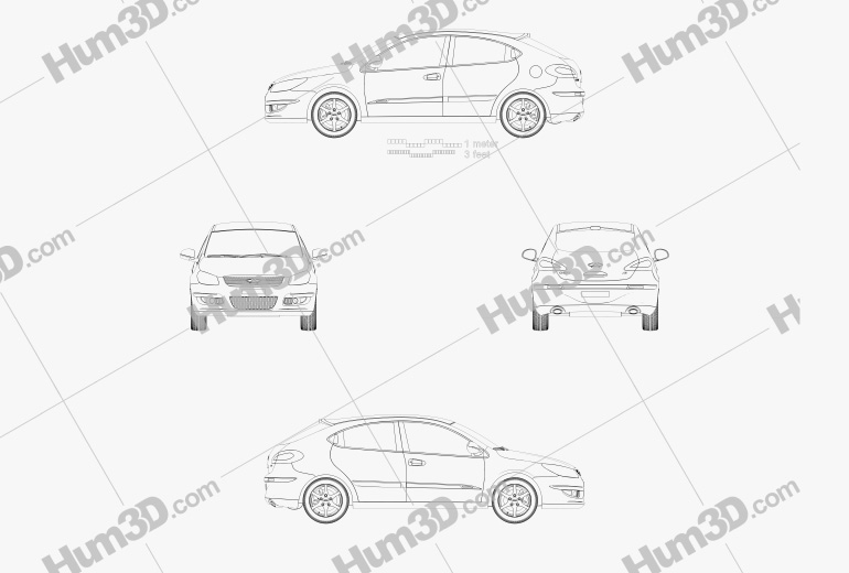 Chery A3 (J3) hatchback 5-door 2013 Blueprint - 3DModels.org