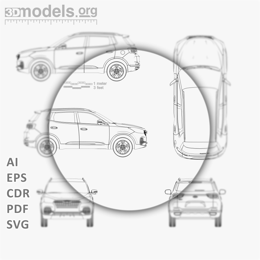 Chery Tiggo 4 RU-spec 2023 Vector Blueprint - 3DModels.org