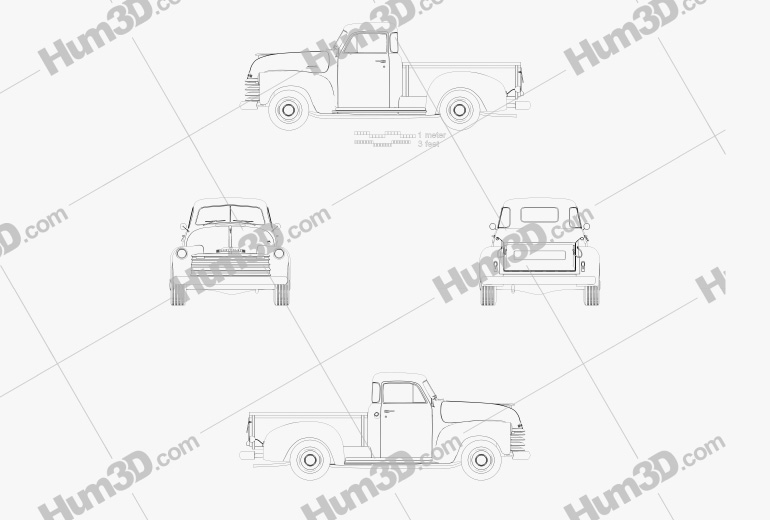 Chevrolet Advance Design Pickup 1951 Blueprint - 3DModels.org