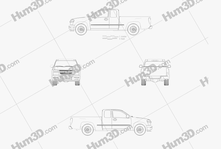 Chevrolet Colorado Extended Cab 2014 Blueprint - 3DModels.org