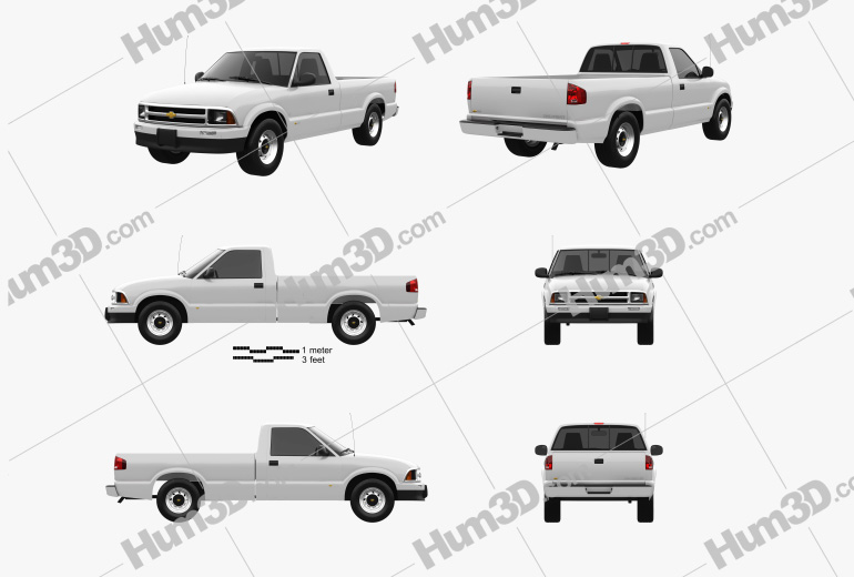 Chevrolet S10 Single Cab Long bed 2005 Blueprint Template - 3DModels.org